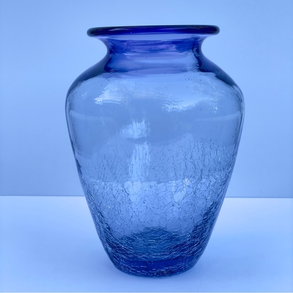 Art | Blue Crackle Glass Vase Ascending Clear Blue To Cobalt Rim | Poshmark